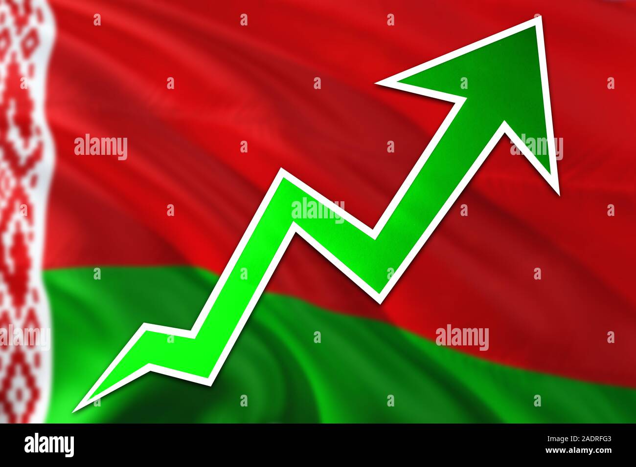 Belarus economy graph is indicating positive growth, green arrow going ...