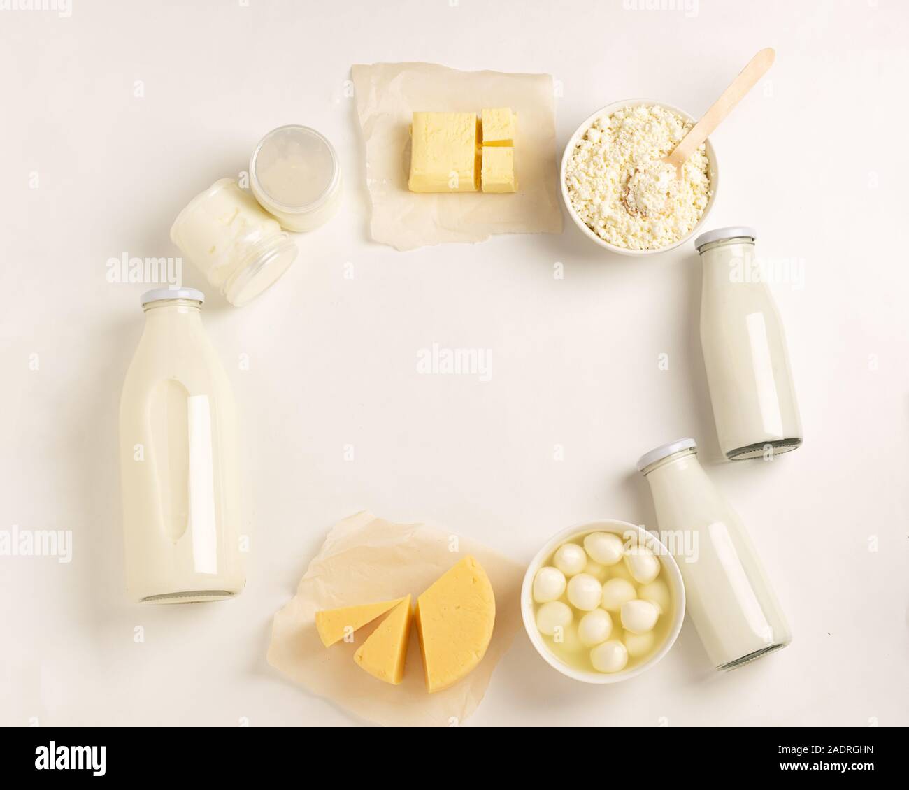 Dairy and fermented milk fermented organic products on a white ...