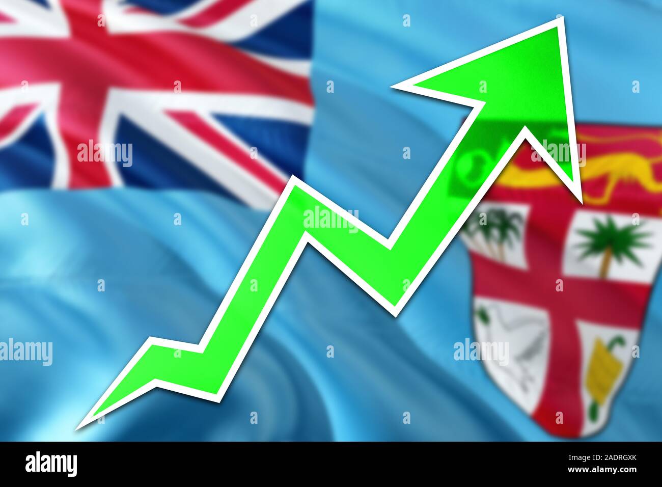 Fiji economy graph is indicating positive growth, green arrow going up ...