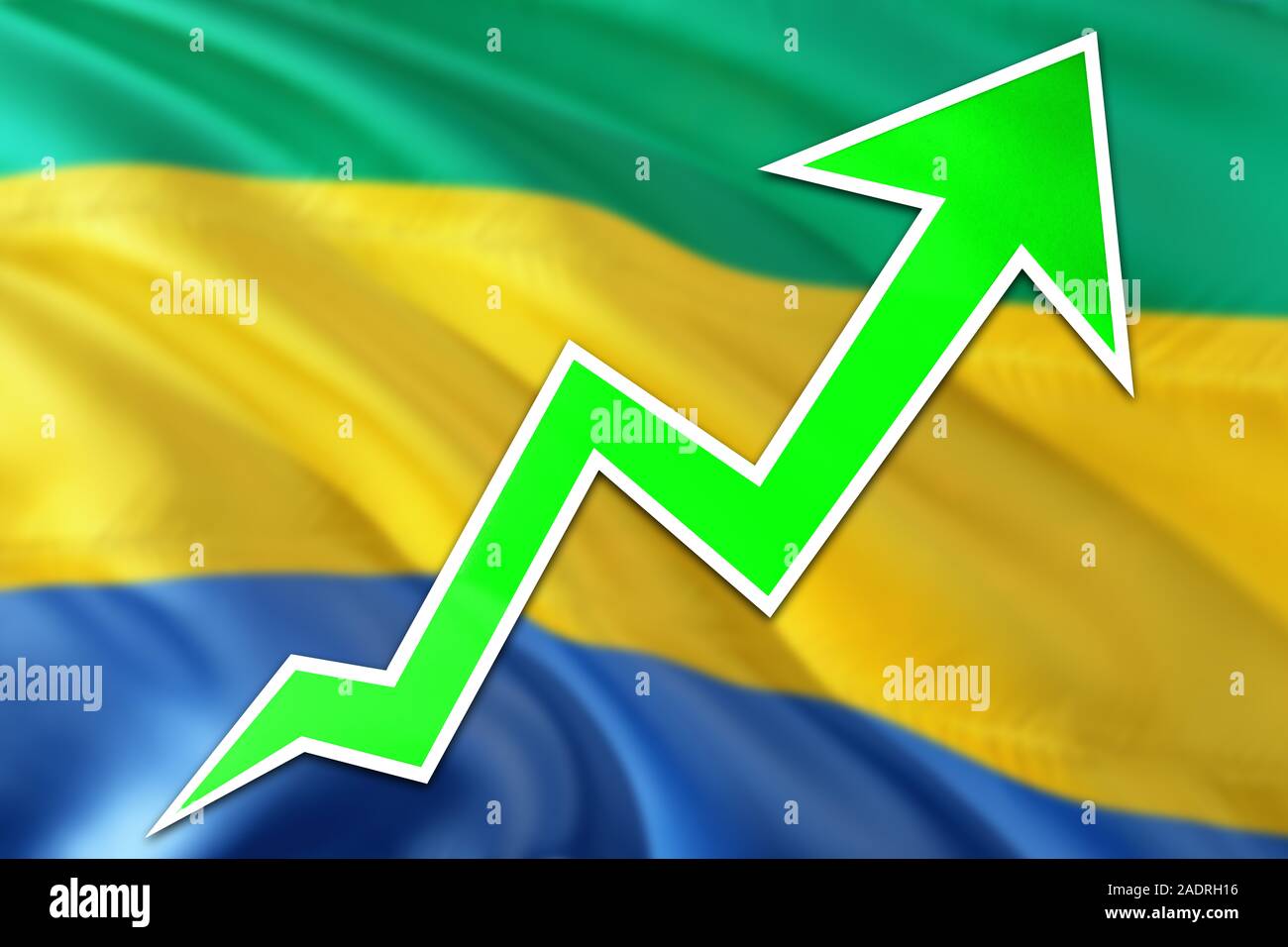 Gabon economy graph is indicating positive growth, green arrow going up ...