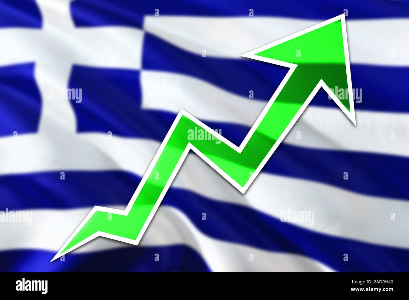 Greece economy graph is indicating positive growth, green arrow going ...