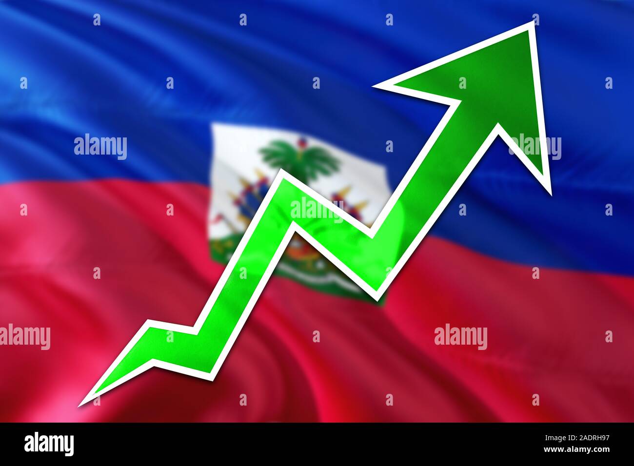 Haiti economy graph is indicating positive growth, green arrow going up ...