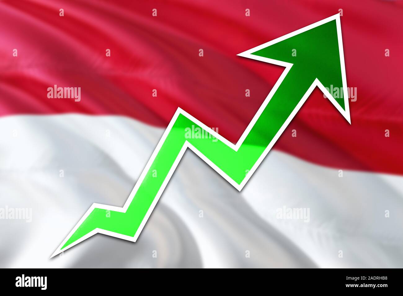 Indonesia economy graph is indicating positive growth, green arrow ...