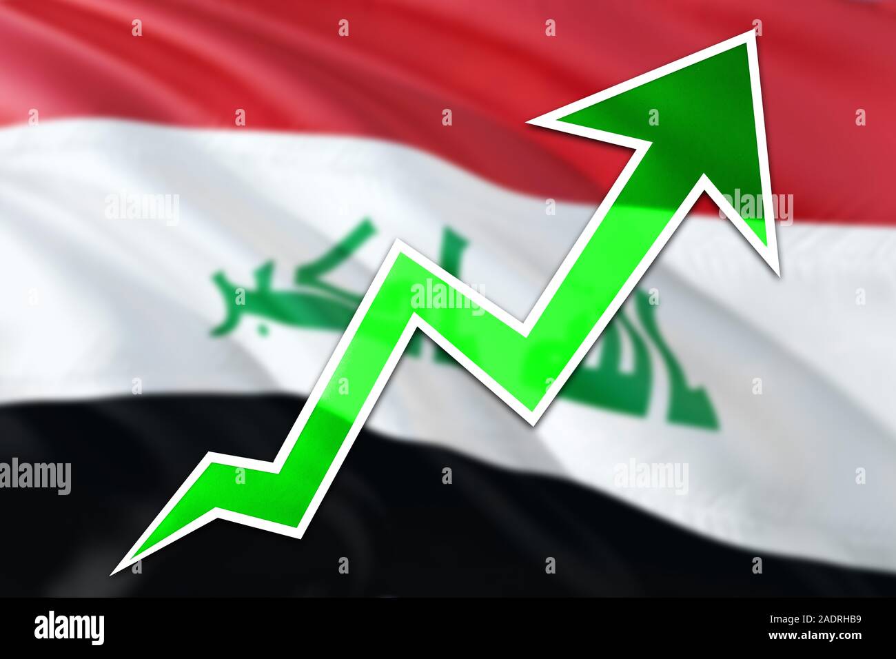 Iraq economy graph is indicating positive growth, green arrow going up ...