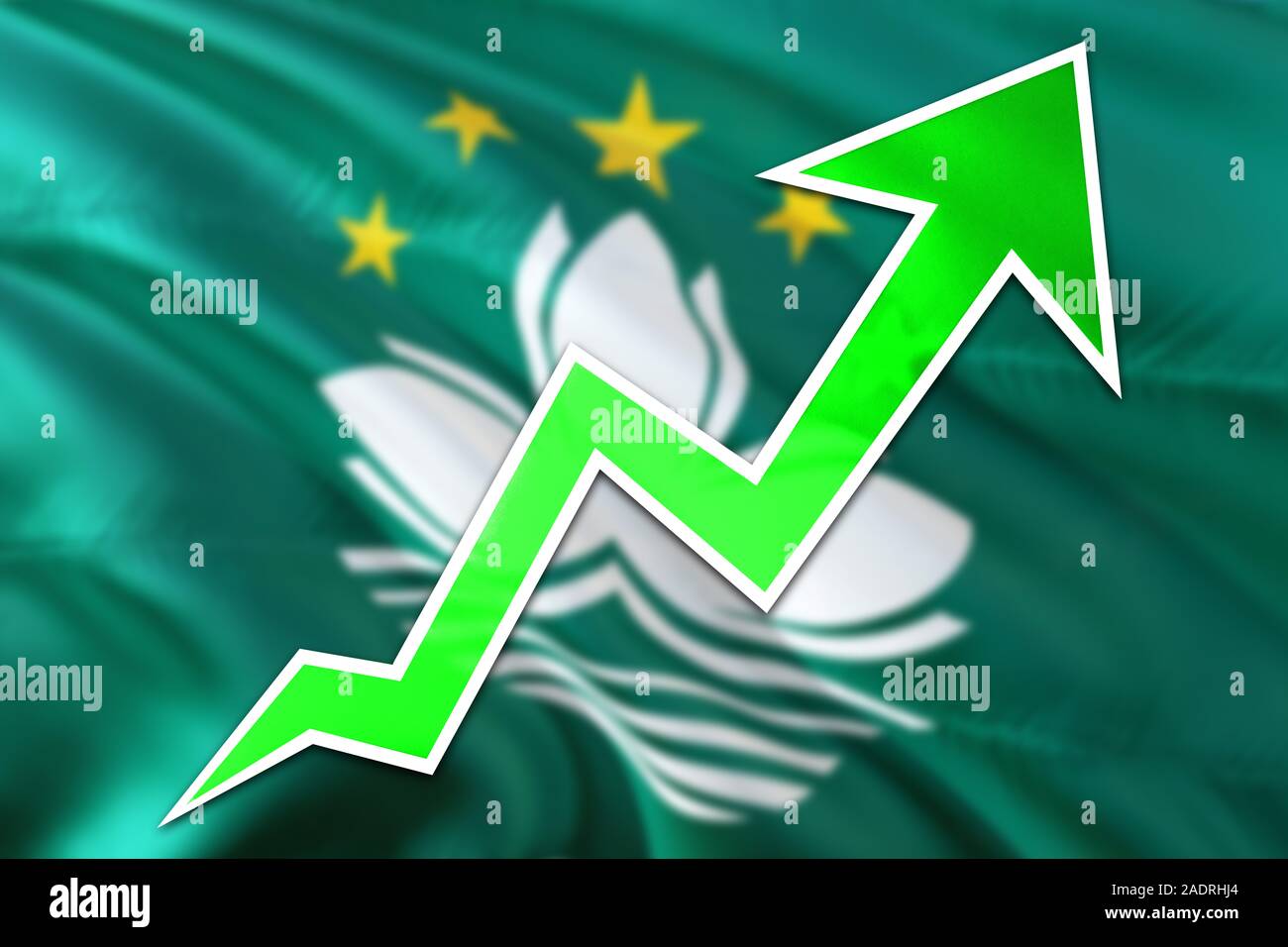 Macao economy graph is indicating positive growth, green arrow going up ...