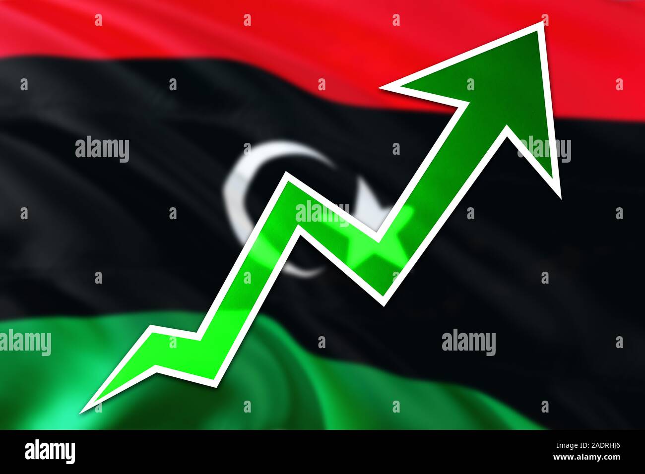 Libya economy graph is indicating positive growth, green arrow going up ...