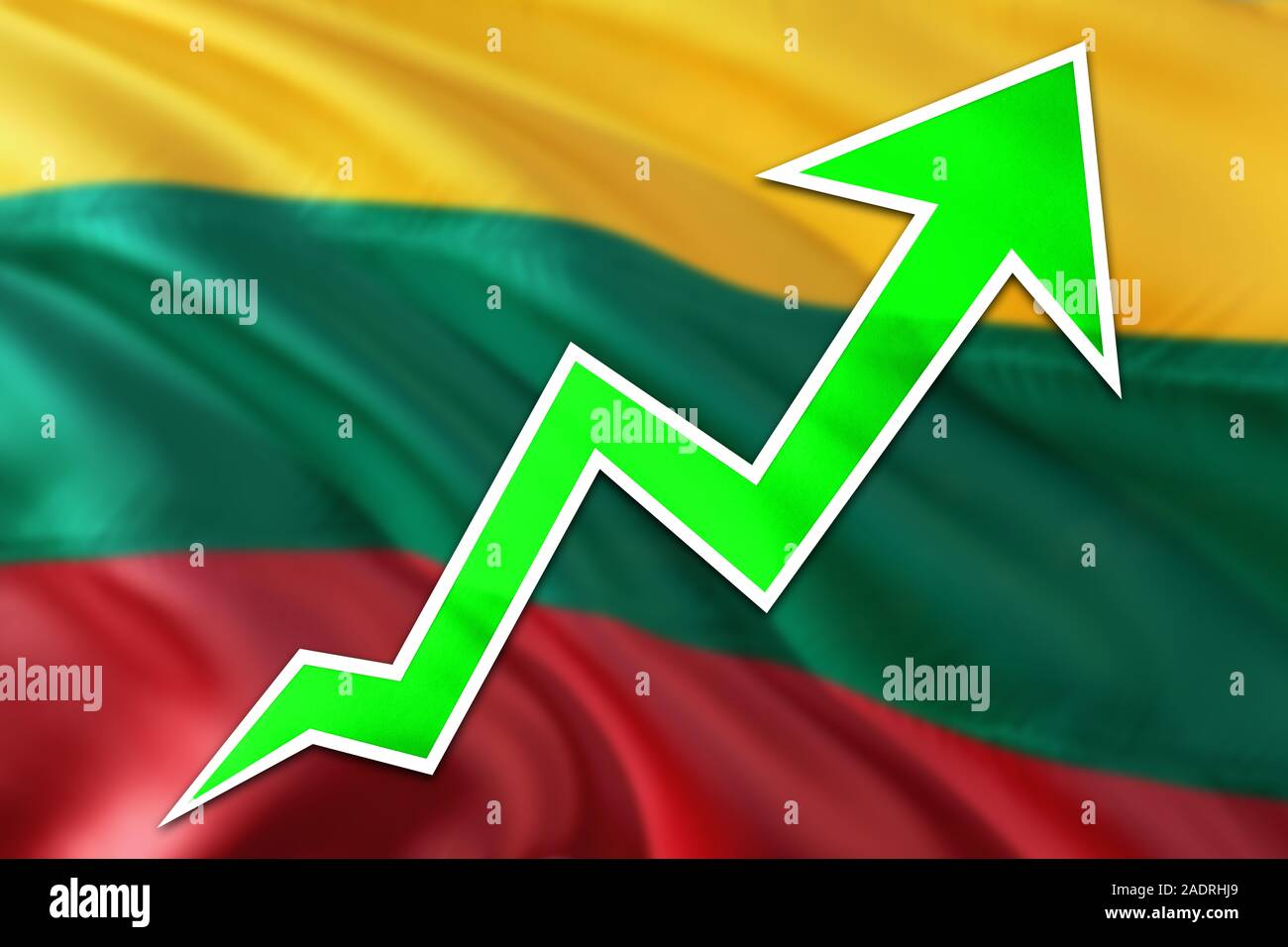 Lithuania economy graph is indicating positive growth, green arrow ...
