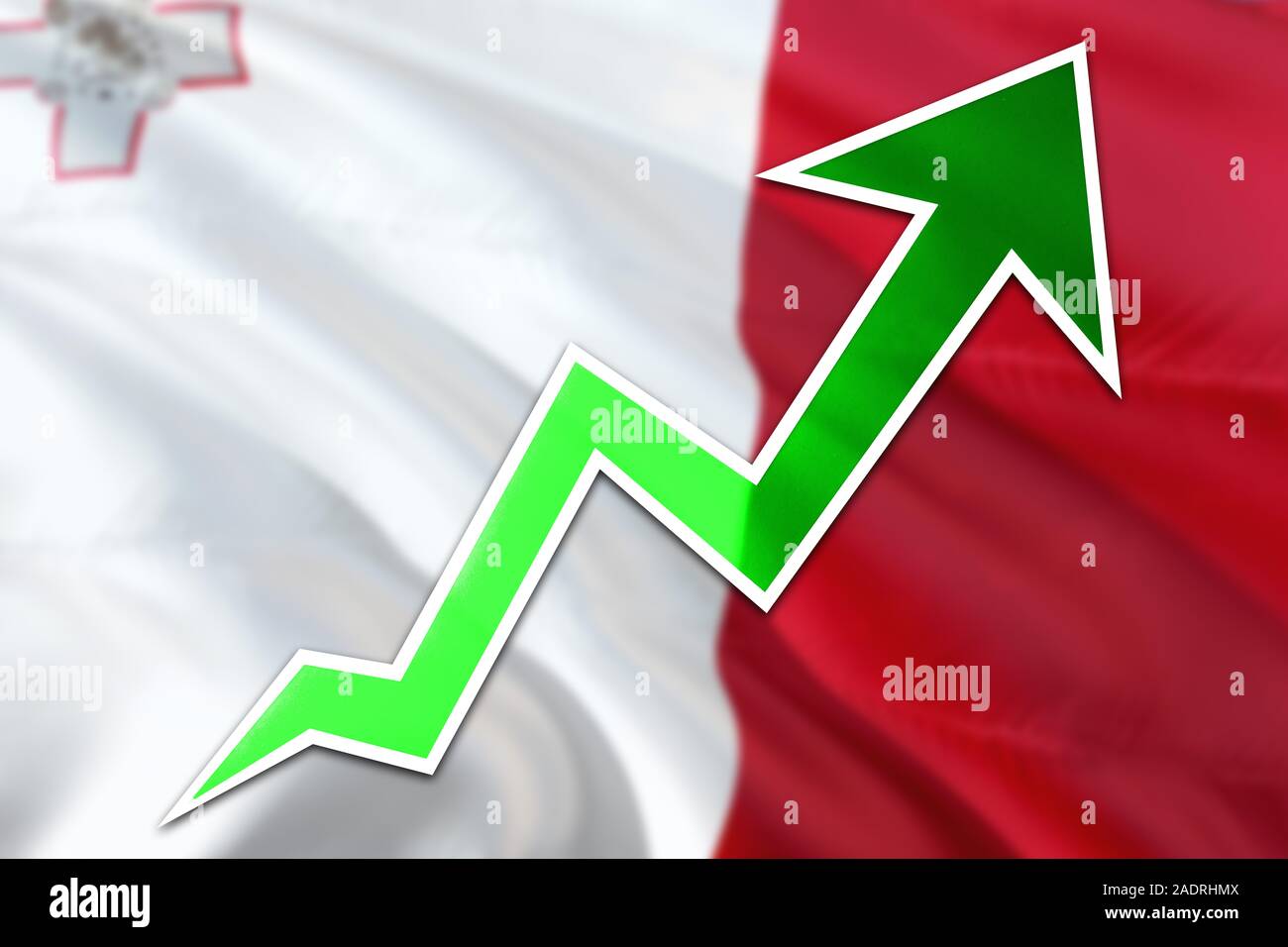 Malta economy graph is indicating positive growth, green arrow going up ...