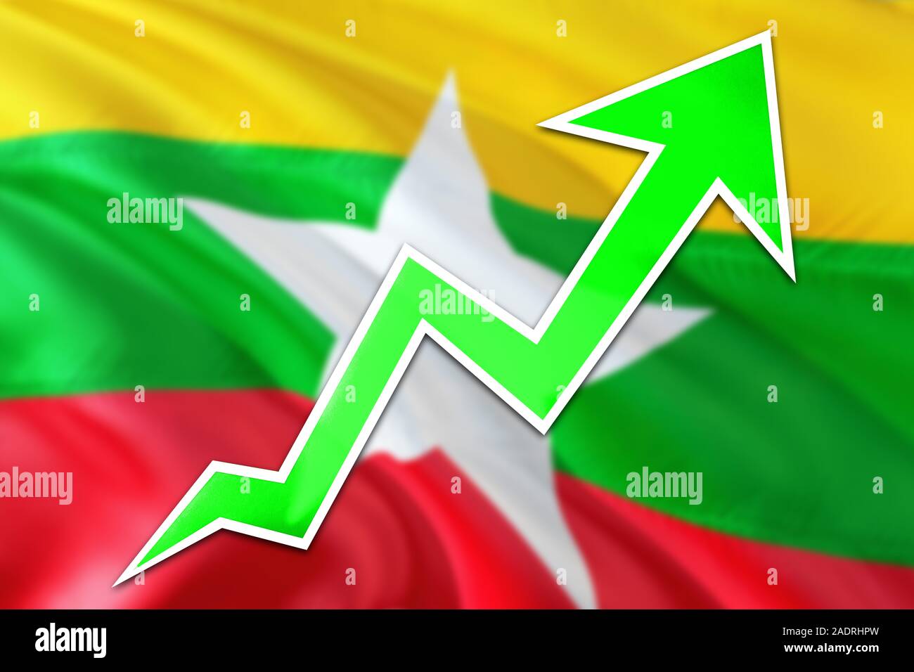 Myanmar economy graph is indicating positive growth, green arrow going ...