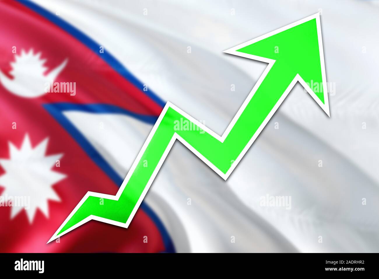 Nepal economy graph is indicating positive growth, green arrow going up ...
