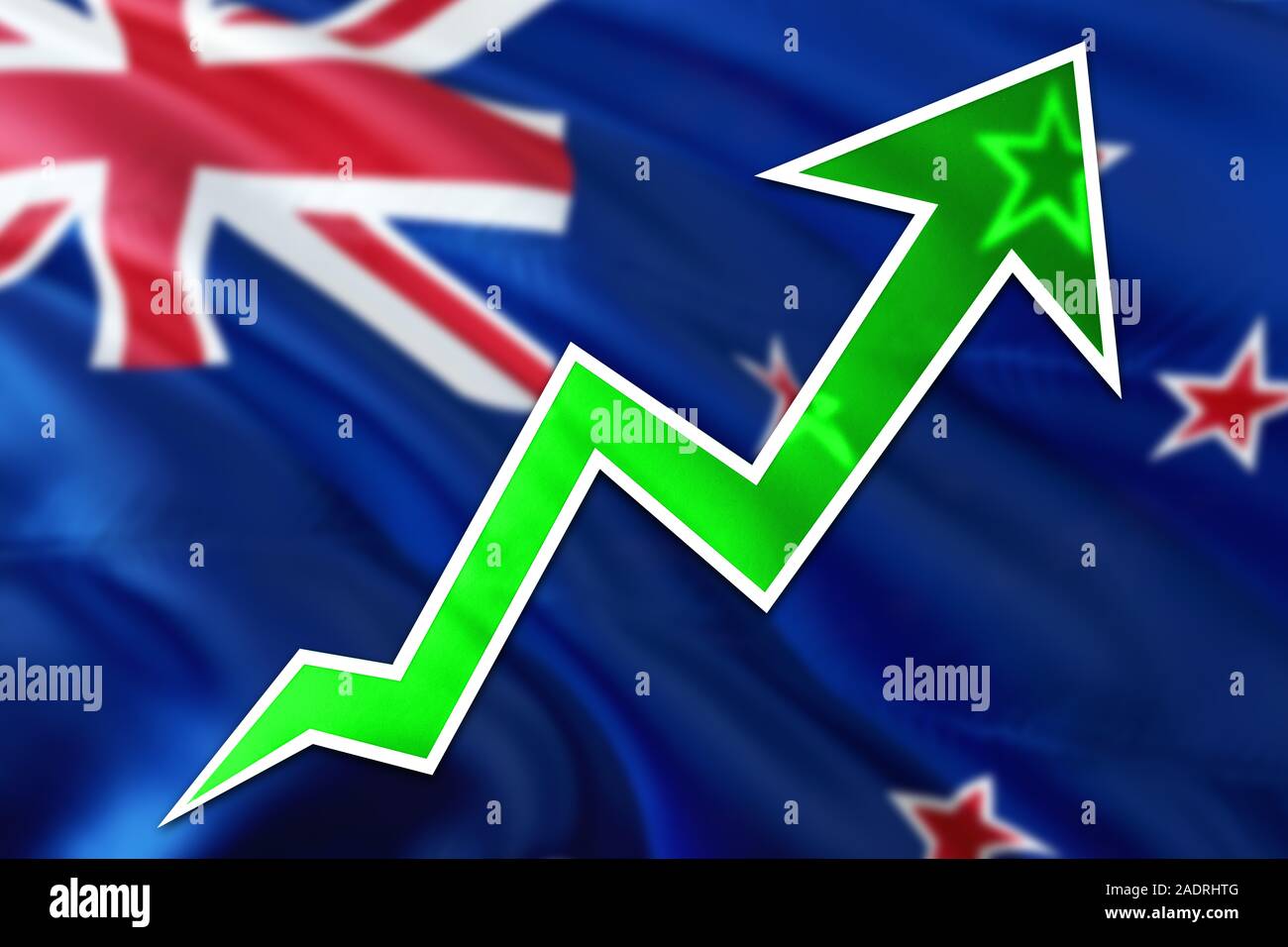 New Zealand economy graph is indicating positive growth, green arrow ...
