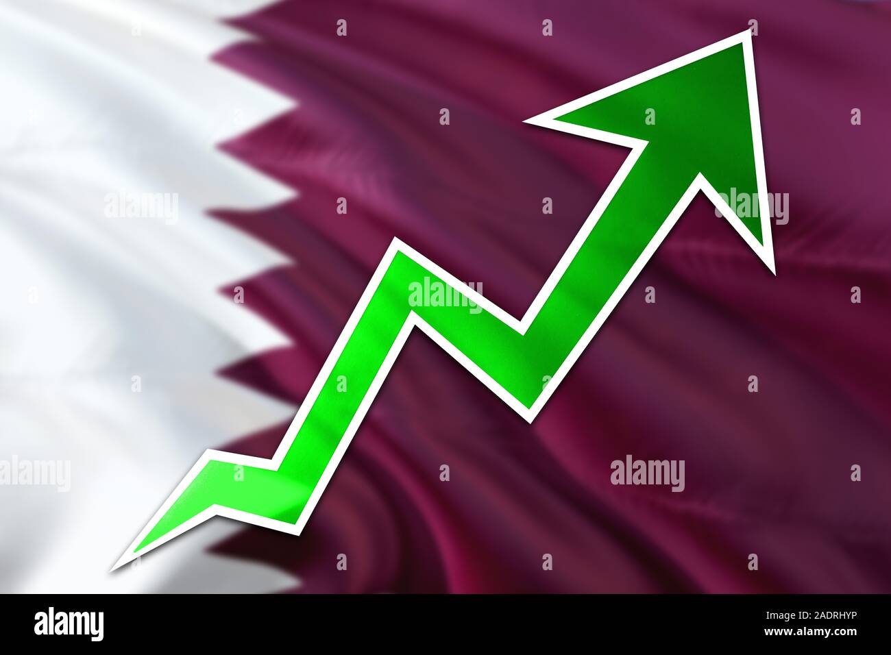 Qatar economy graph is indicating positive growth, green arrow going up ...