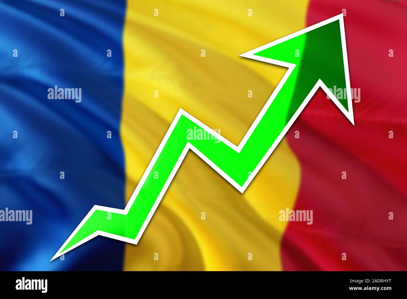 Romania economy graph is indicating positive growth, green arrow going ...