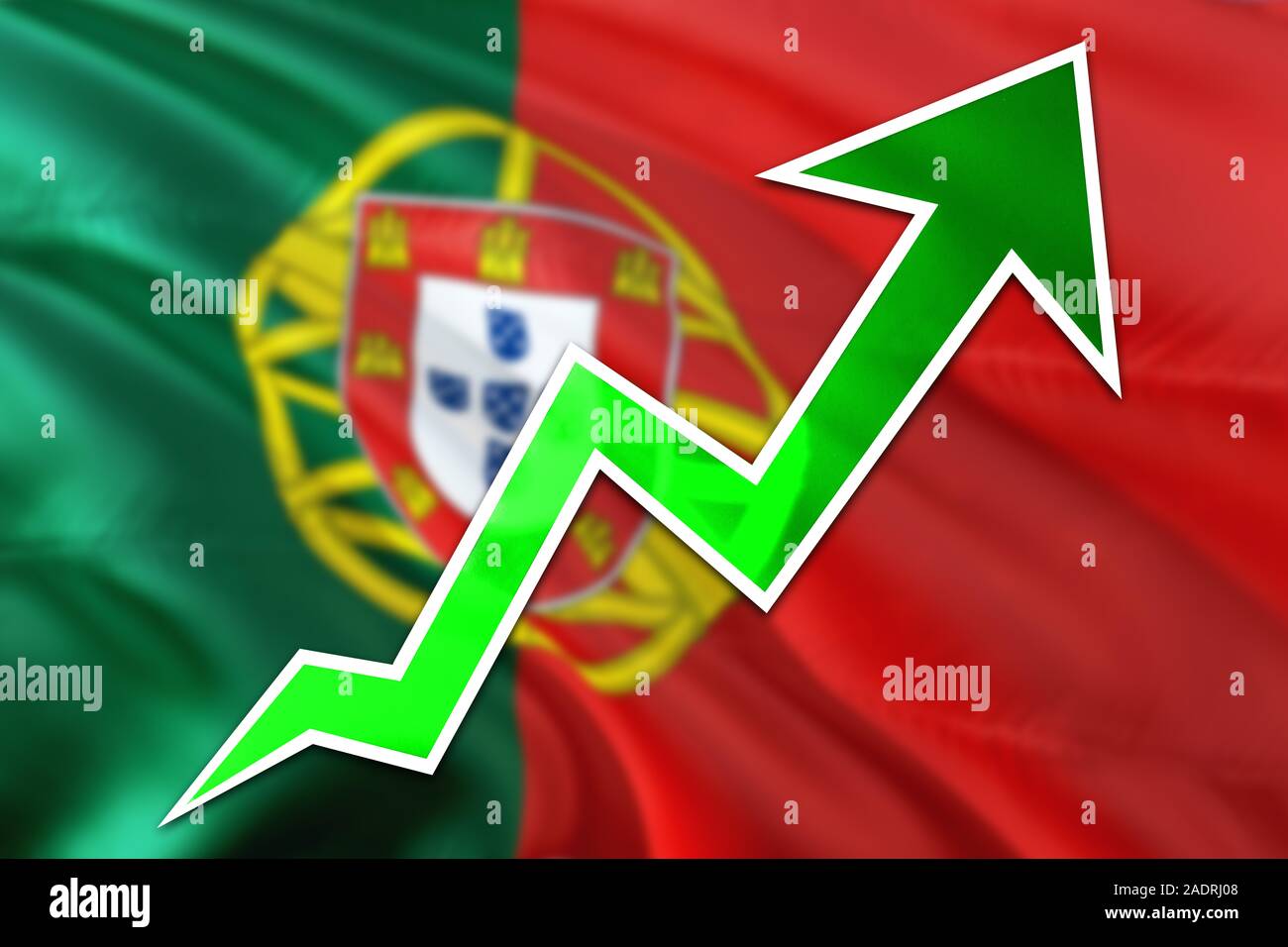 Portugal economy graph is indicating positive growth, green arrow going ...