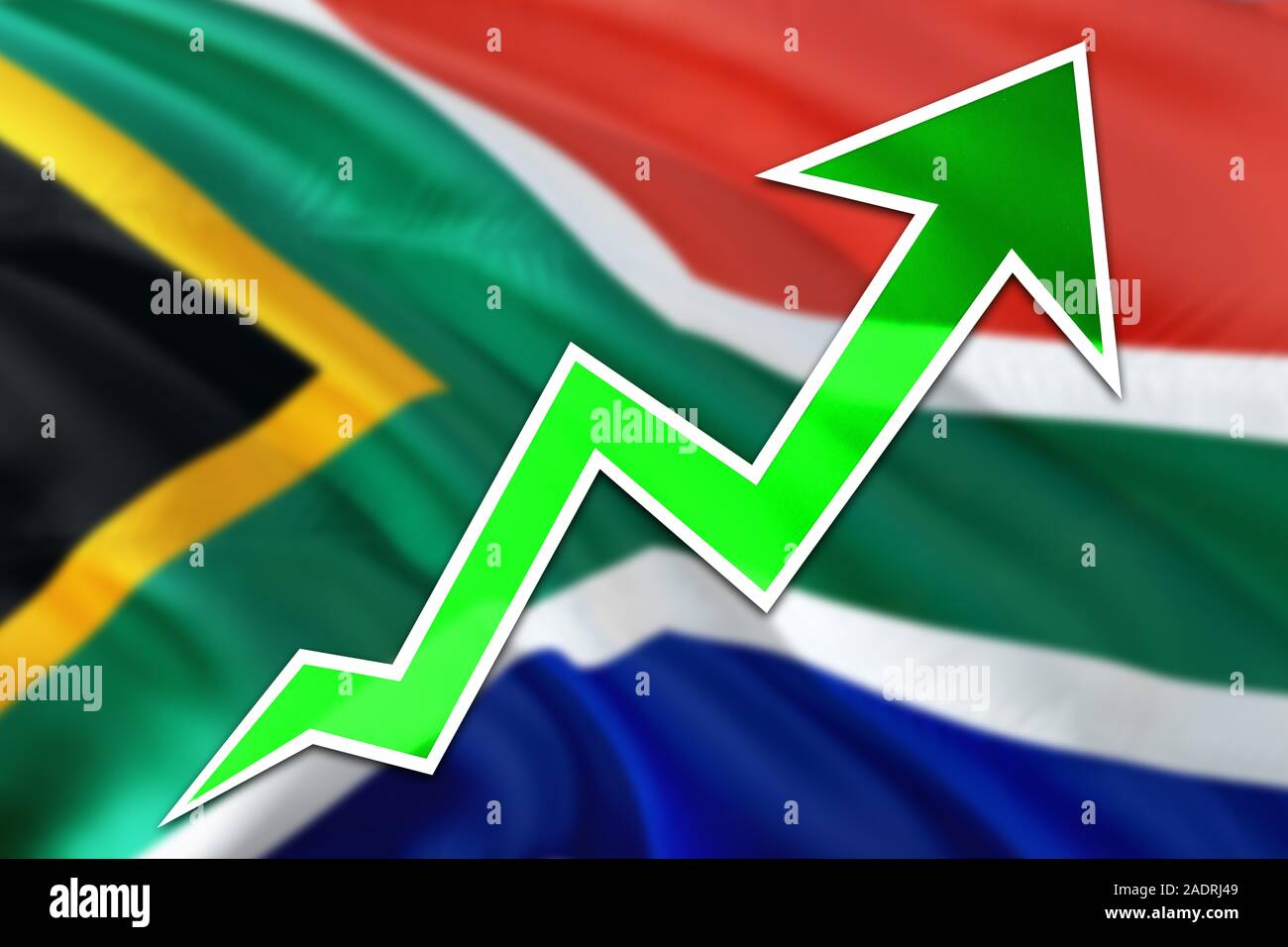 South Africa economy graph is indicating positive growth, green arrow ...