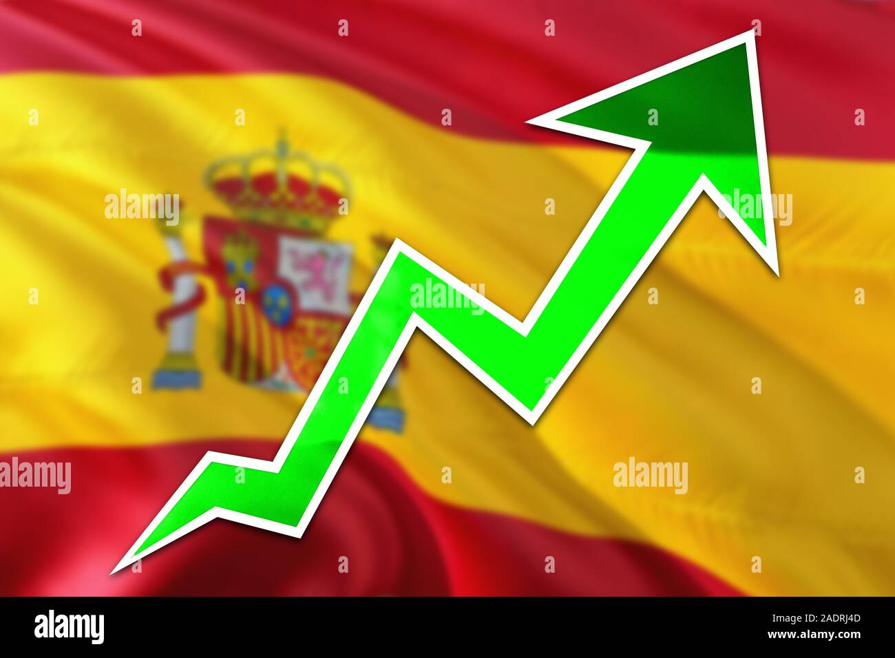 Spain economy graph is indicating positive growth, green arrow going up ...