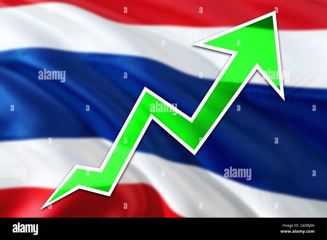 Thailand economy graph is indicating positive growth, green arrow going ...