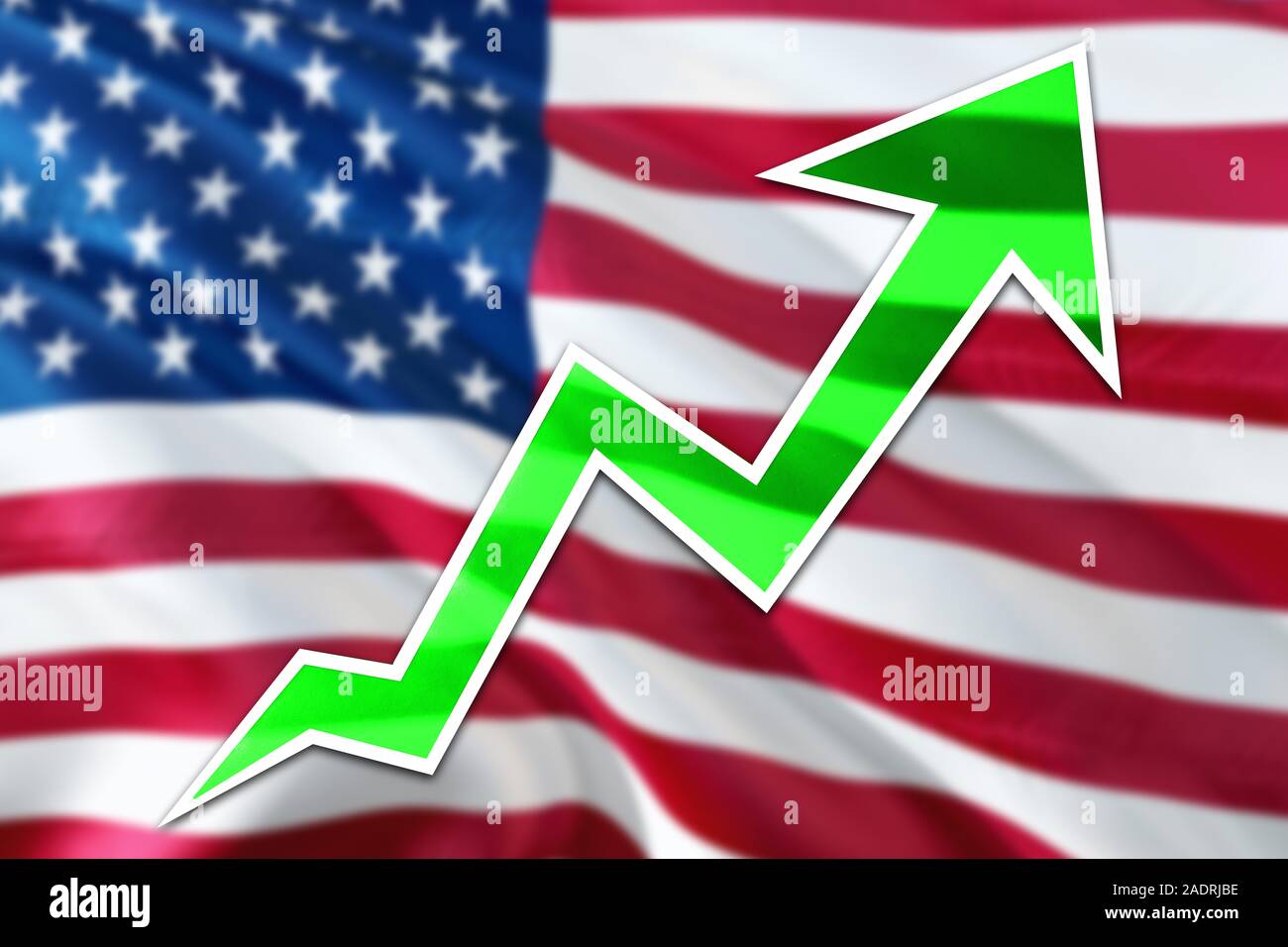 United States economy graph is indicating positive growth, green arrow ...