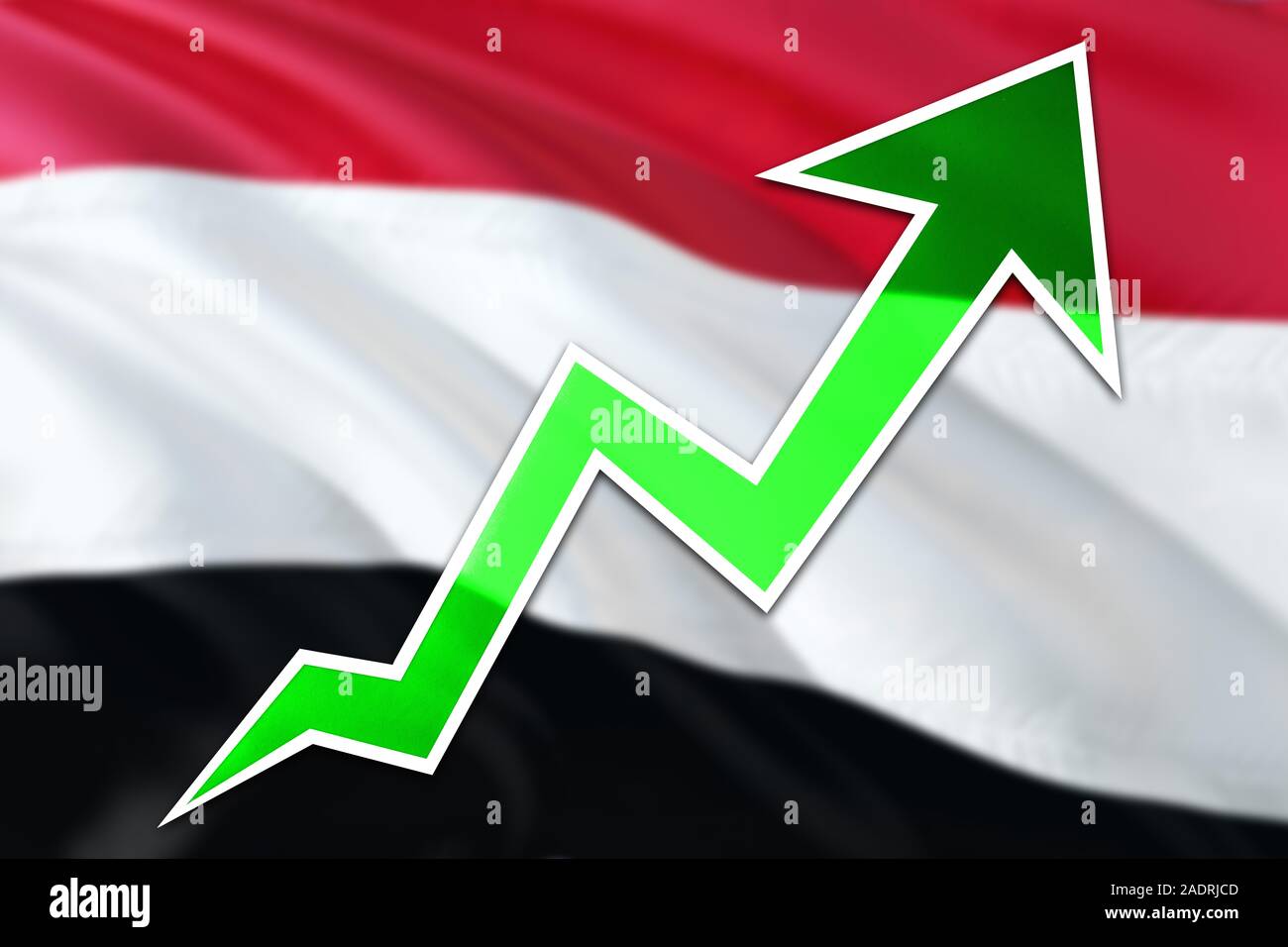 Yemen economy graph is indicating positive growth, green arrow going up ...