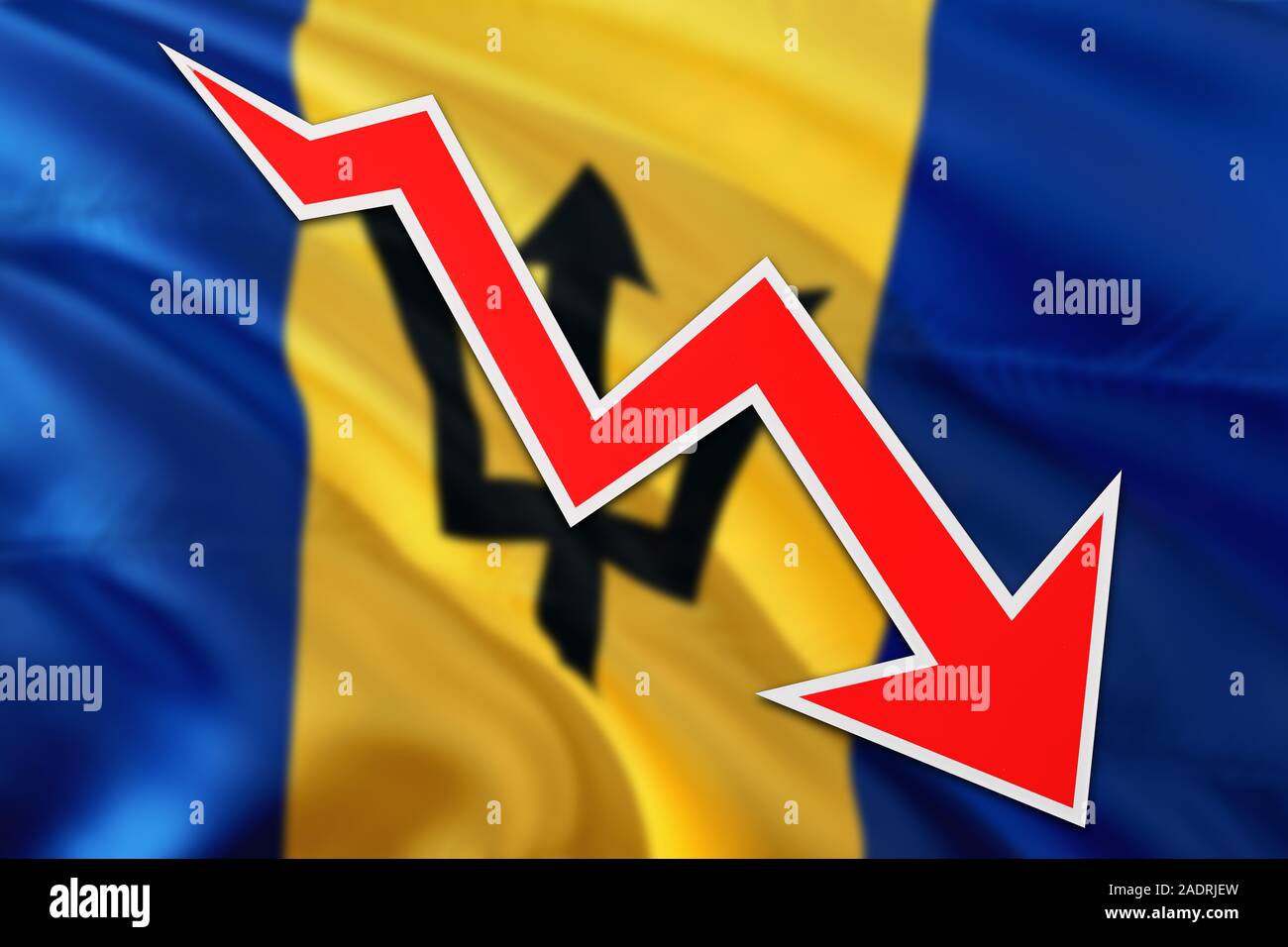 Barbados economy graph is indicating negative growth, red arrow going ...