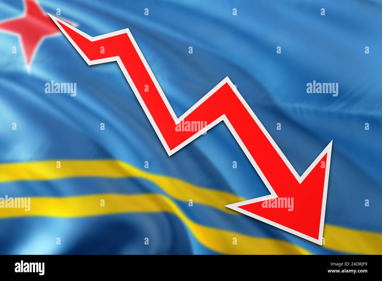 Aruba economy graph is indicating negative growth, red arrow going down ...