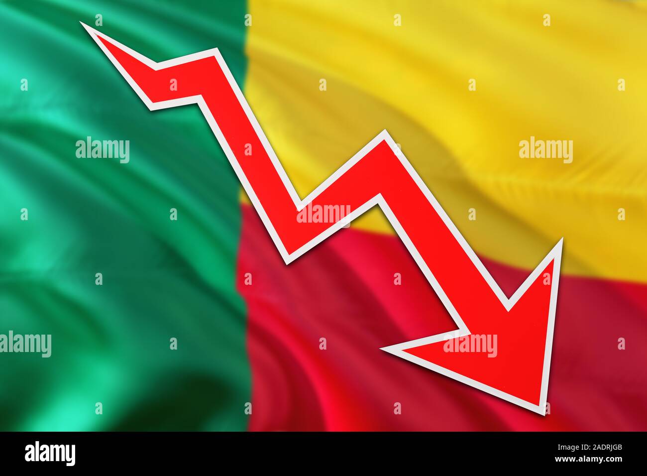 Benin economy graph is indicating negative growth, red arrow going down ...