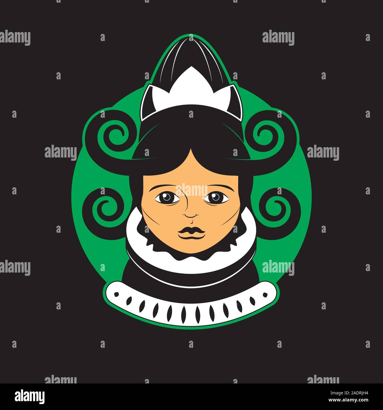 Medieval Queen emblem icon on black isolated background. Vector image ...