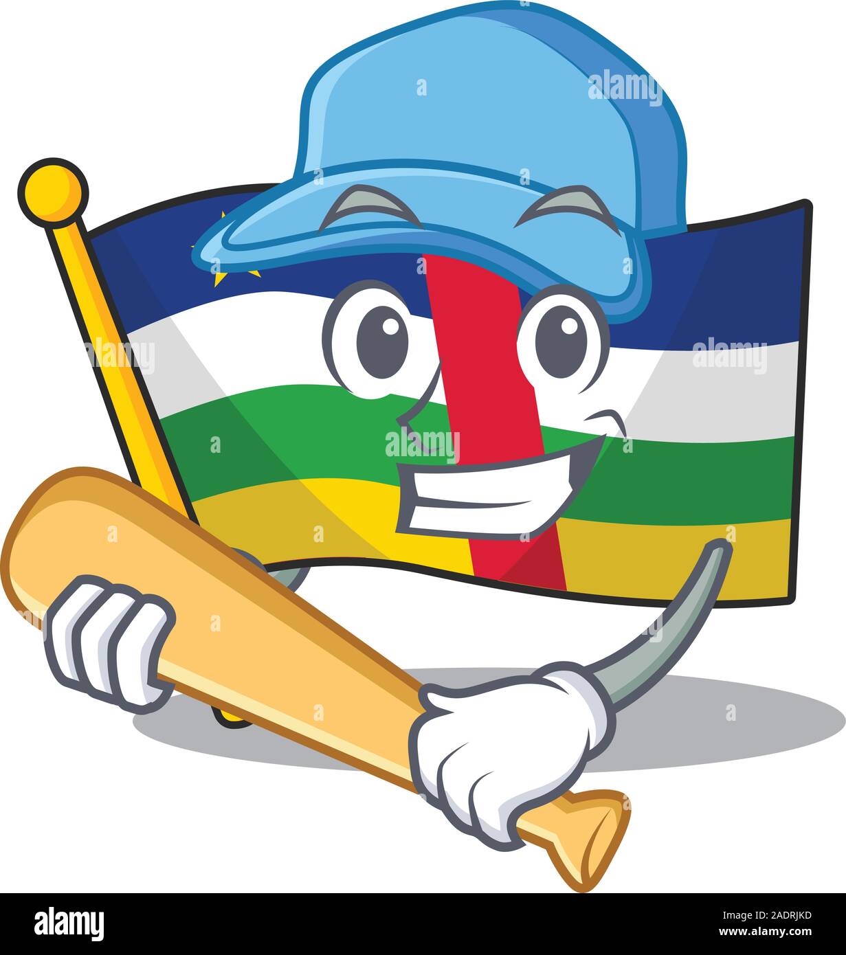 Funny smiling flag central african cartoon mascot playing baseball ...