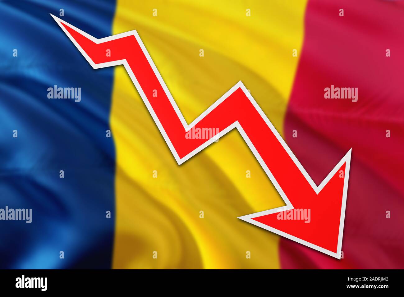 Chad economy graph is indicating negative growth, red arrow going down ...