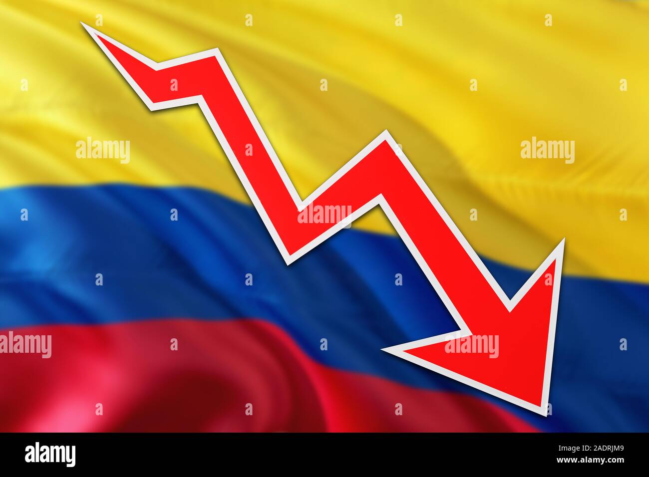 Colombia economy graph is indicating negative growth, red arrow going ...