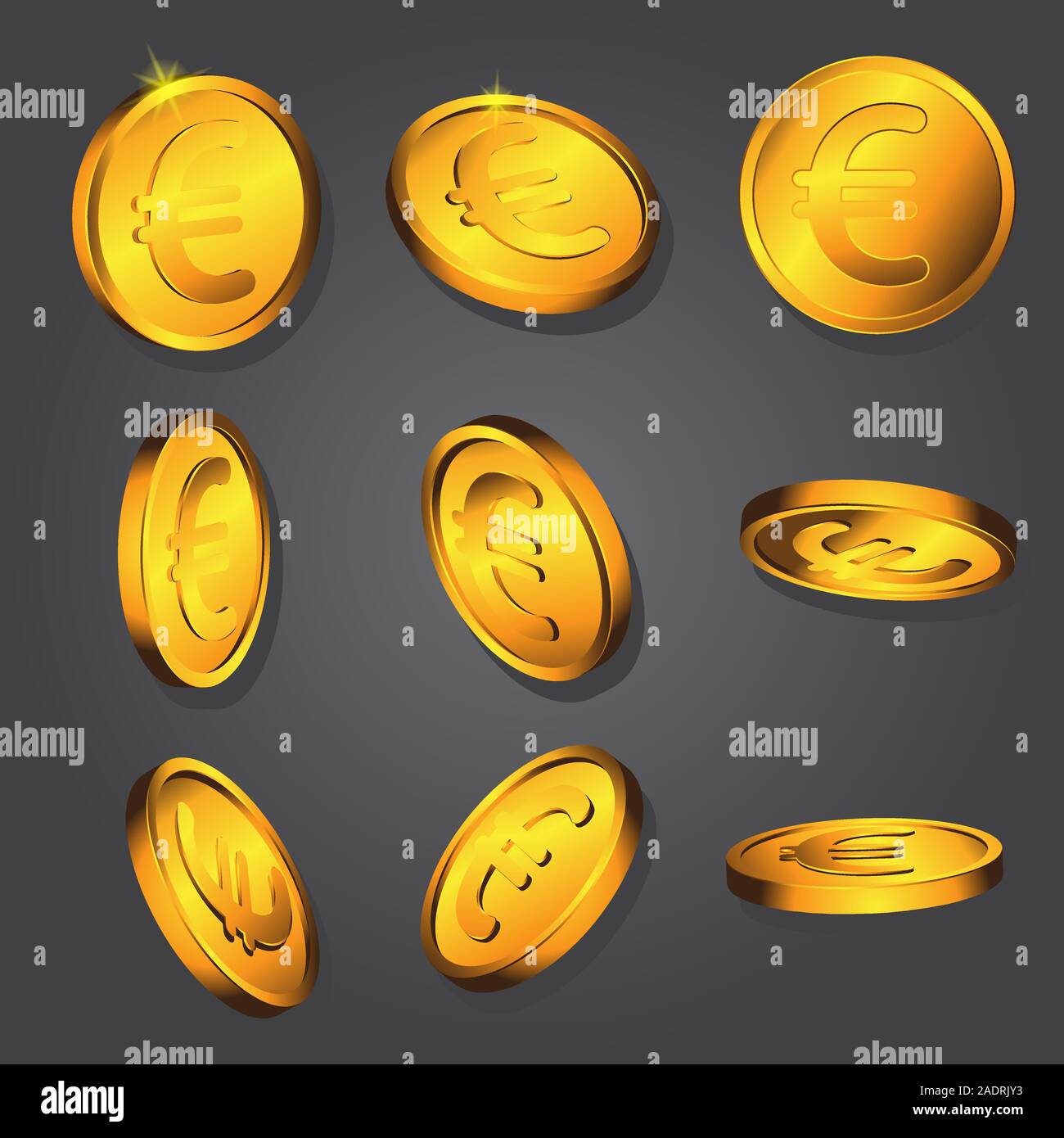 Coin with Euro gold sign on black isolated background. Vector image ...