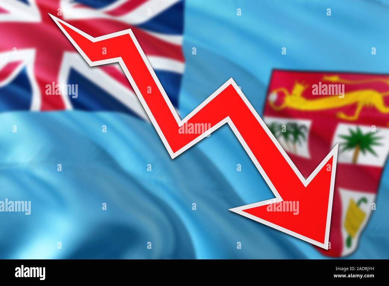 Fiji economy graph is indicating negative growth, red arrow going down ...