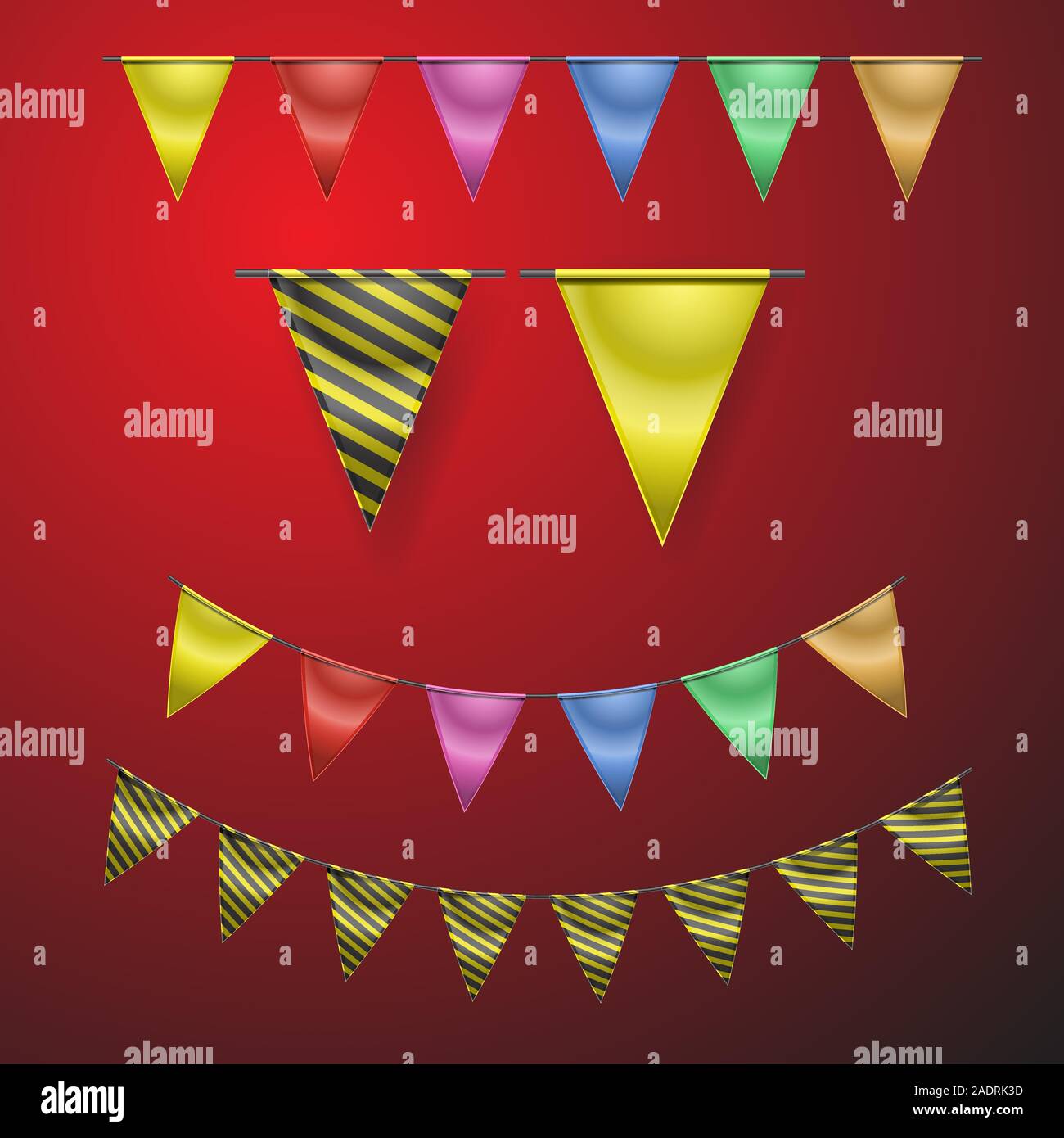 Realistic holiday flags on isolated background. Decoration objects for ...