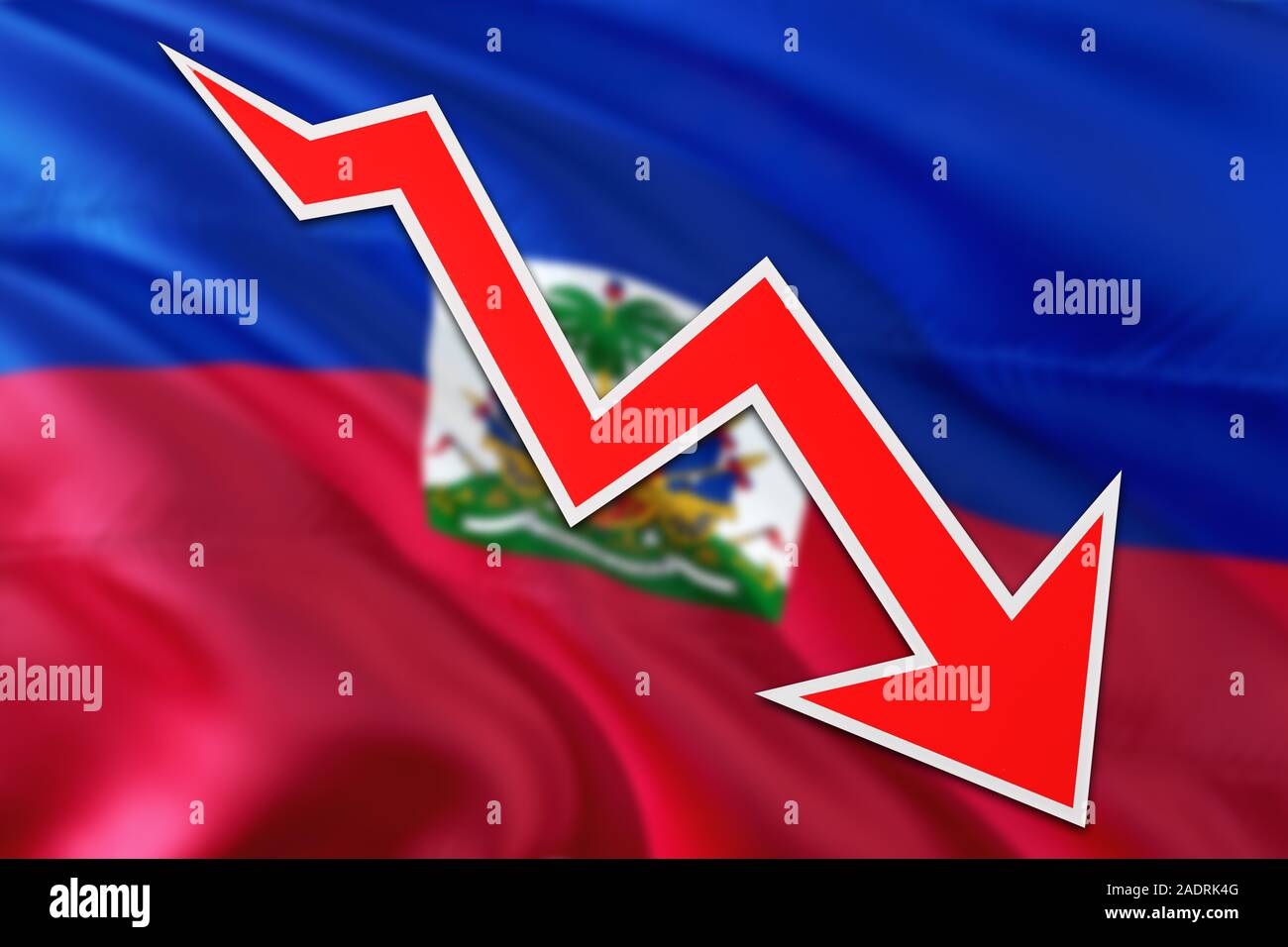 Haiti economy graph is indicating negative growth, red arrow going down ...