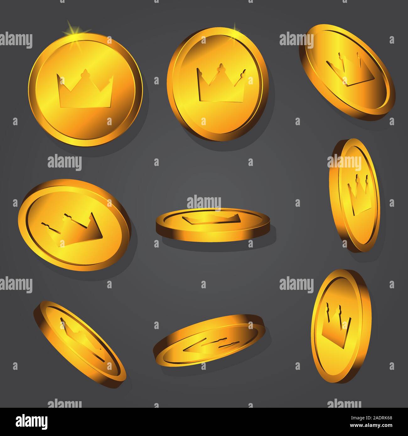 Gold coin with image of a crown on a dark background. Vector image ...