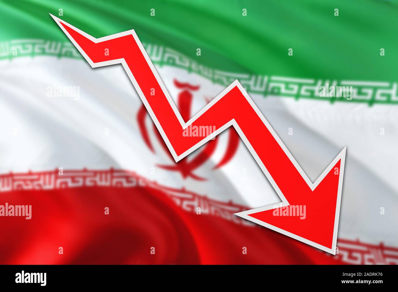 Iran economy graph is indicating negative growth, red arrow going down ...