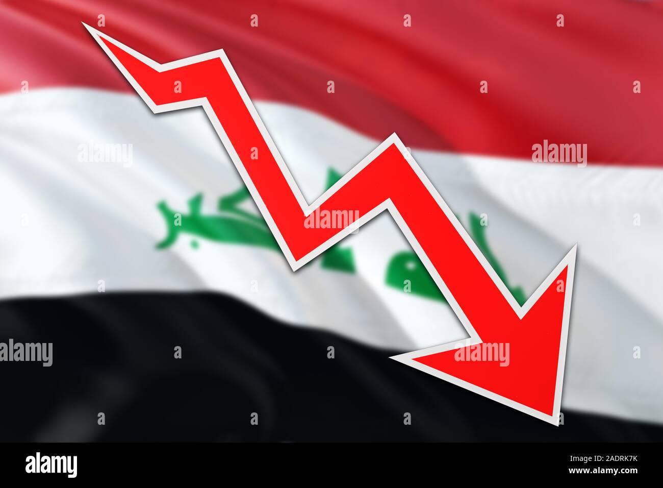 Iraq economy graph is indicating negative growth, red arrow going down ...