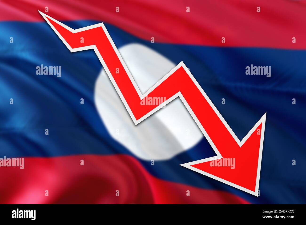 Laos economy graph is indicating negative growth, red arrow going down ...