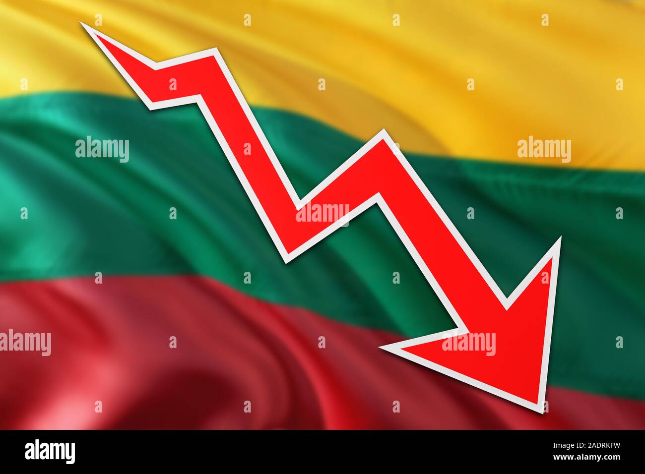 Lithuania economy graph is indicating negative growth, red arrow going ...