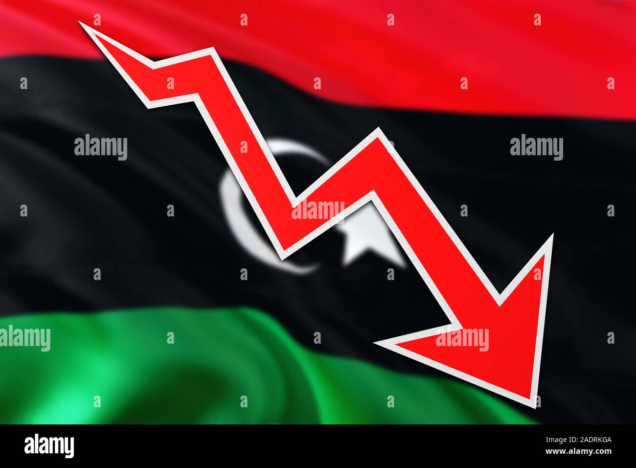 Libya economy graph is indicating negative growth, red arrow going down ...