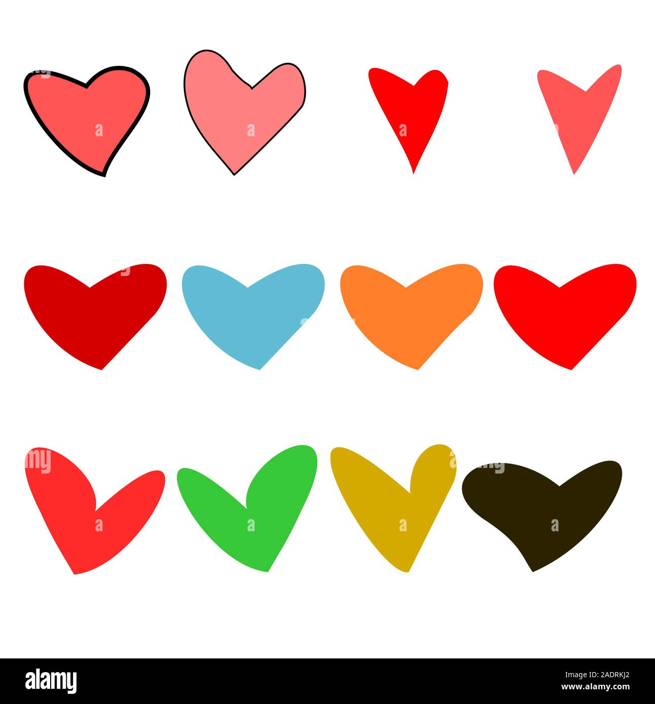 Set of colorful hearts on white background , Heart symbols and ...