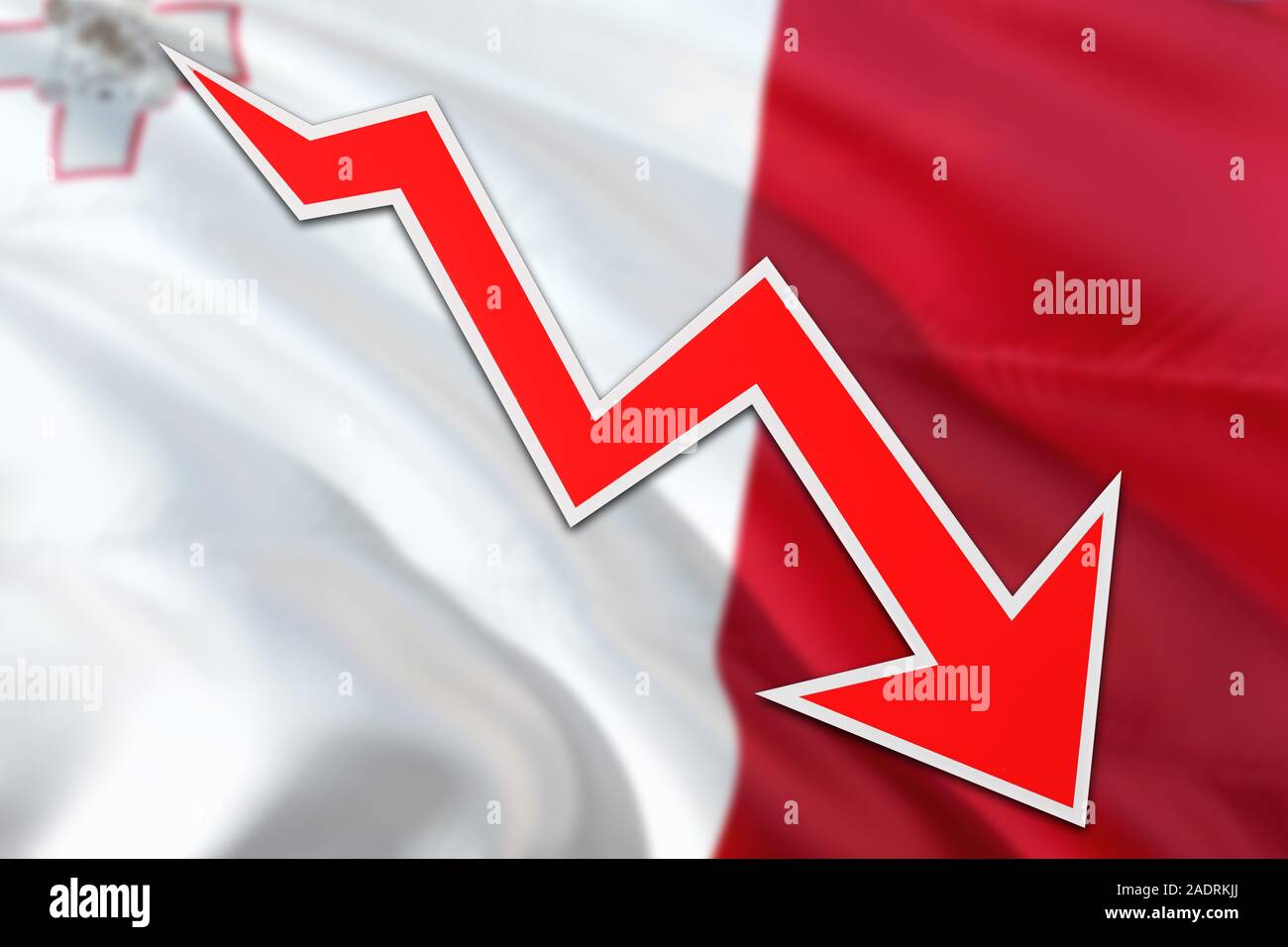 Malta economy graph is indicating negative growth, red arrow going down ...