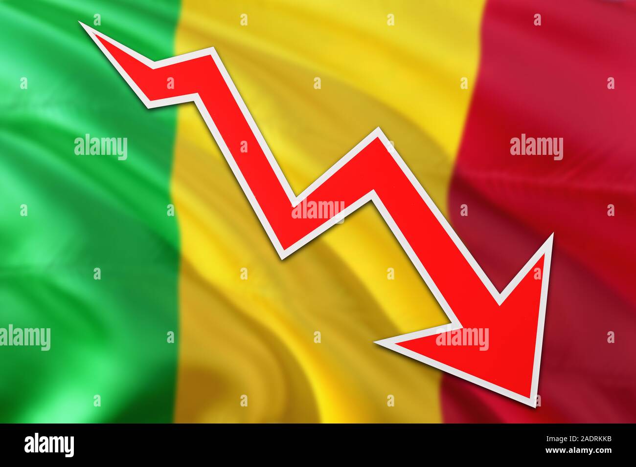 Mali economy graph is indicating negative growth, red arrow going down ...