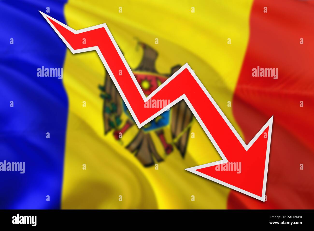 Moldova economy graph is indicating negative growth, red arrow going ...