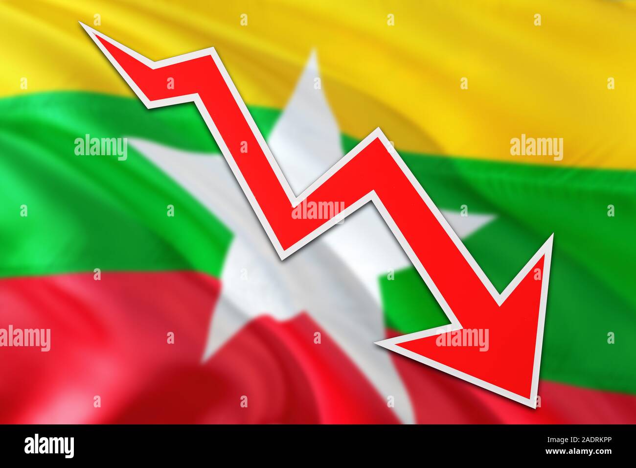 Myanmar economy graph is indicating negative growth, red arrow going ...