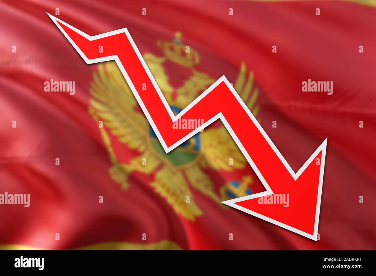 Montenegro economy graph is indicating negative growth, red arrow going ...