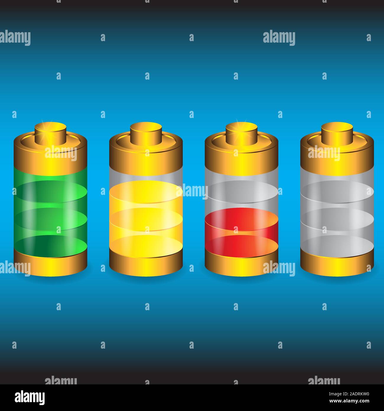 Discharged and fully charged battery of your smartphone on an isolated ...