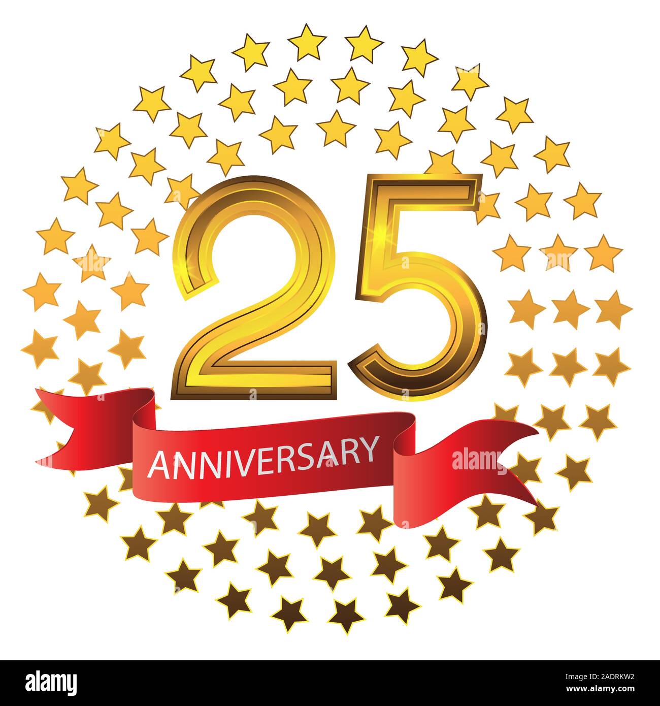 Twenty-fifth anniversary celebration logo ribbon stars on white ...