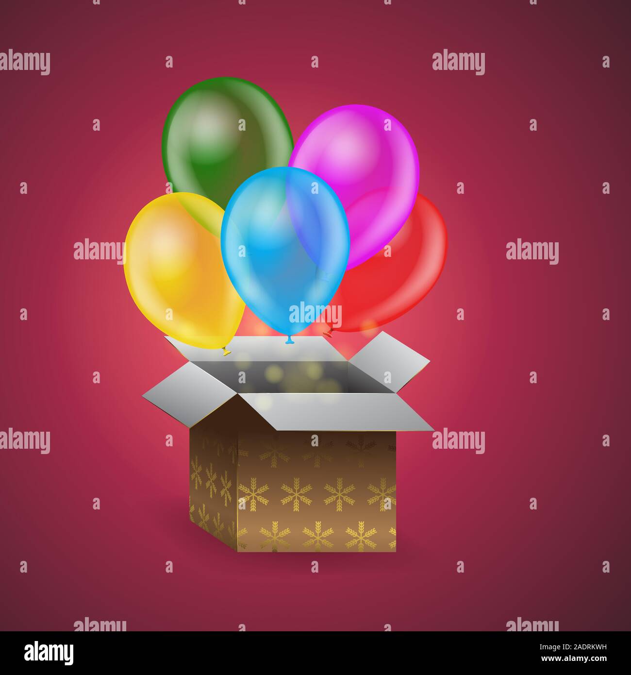 Festive box from which balloons fly on an isolated background. Vector ...