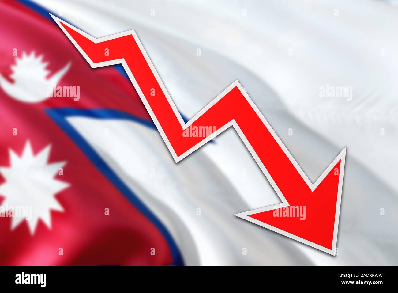 Nepal economy graph is indicating negative growth, red arrow going down ...